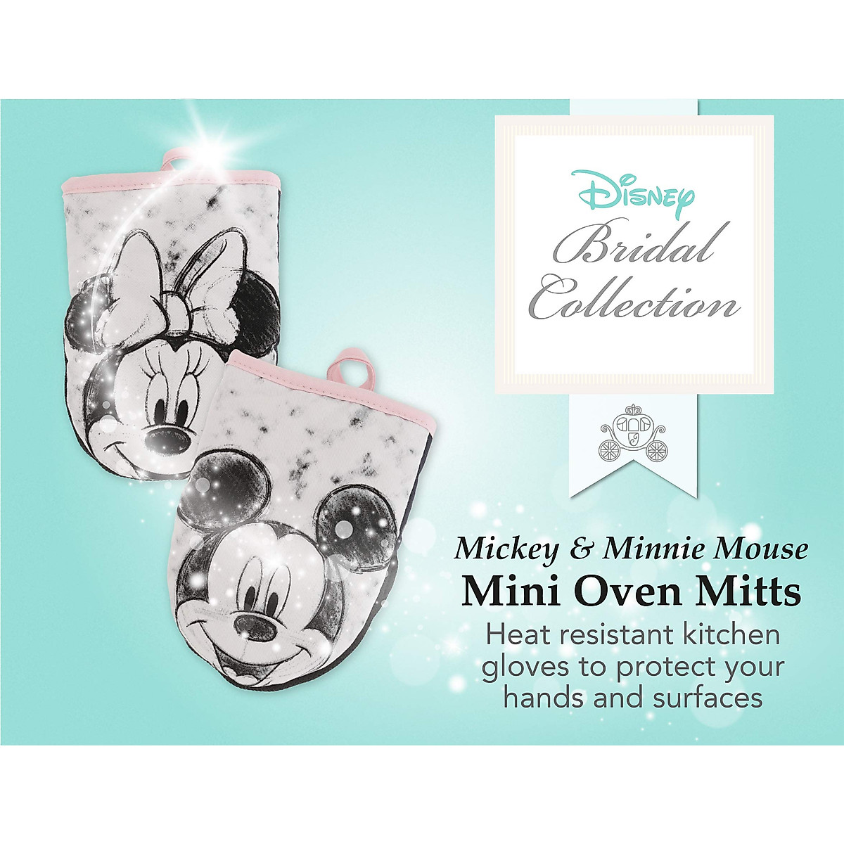 Disney Kitchen Neoprene Mini Oven Mitts, 2pk-Heat Resistant Oven Gloves with Insulation Ideal for Handling Hot Kitchenware-Non-Slip Grip, Hanging Loop, 5.5 x 7 Inches - Mickey and Minnie Sketch Pink