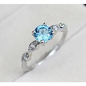 6 MM Round Cut Natural Swiss Blue Topaz Gemstone 925 Sterling Silver December Birthstone Solitaire Unisex Proposal Ring For Christmas Gift (Rose Gold Rhodium Plated Silver, 6)