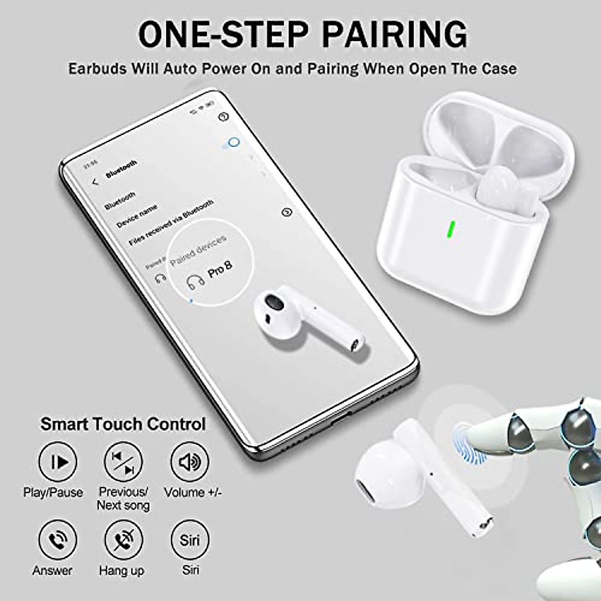 Wireless Earbuds Bluetooth Headphones IPX7 Waterproof Bluetooth Earbuds 30H Playtime Headset with Charging Case Wireless Bluetooth Earphones with Mic for iPhone/Samsung/Android (White)