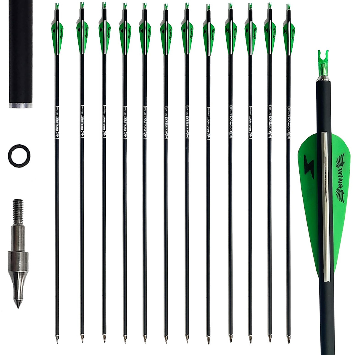 31inch Carbon Arrow Archery Targeting Practice Hunting Arrows for Compound & Recurve Bow with Removable Tips(Pack of 12) (Green White)