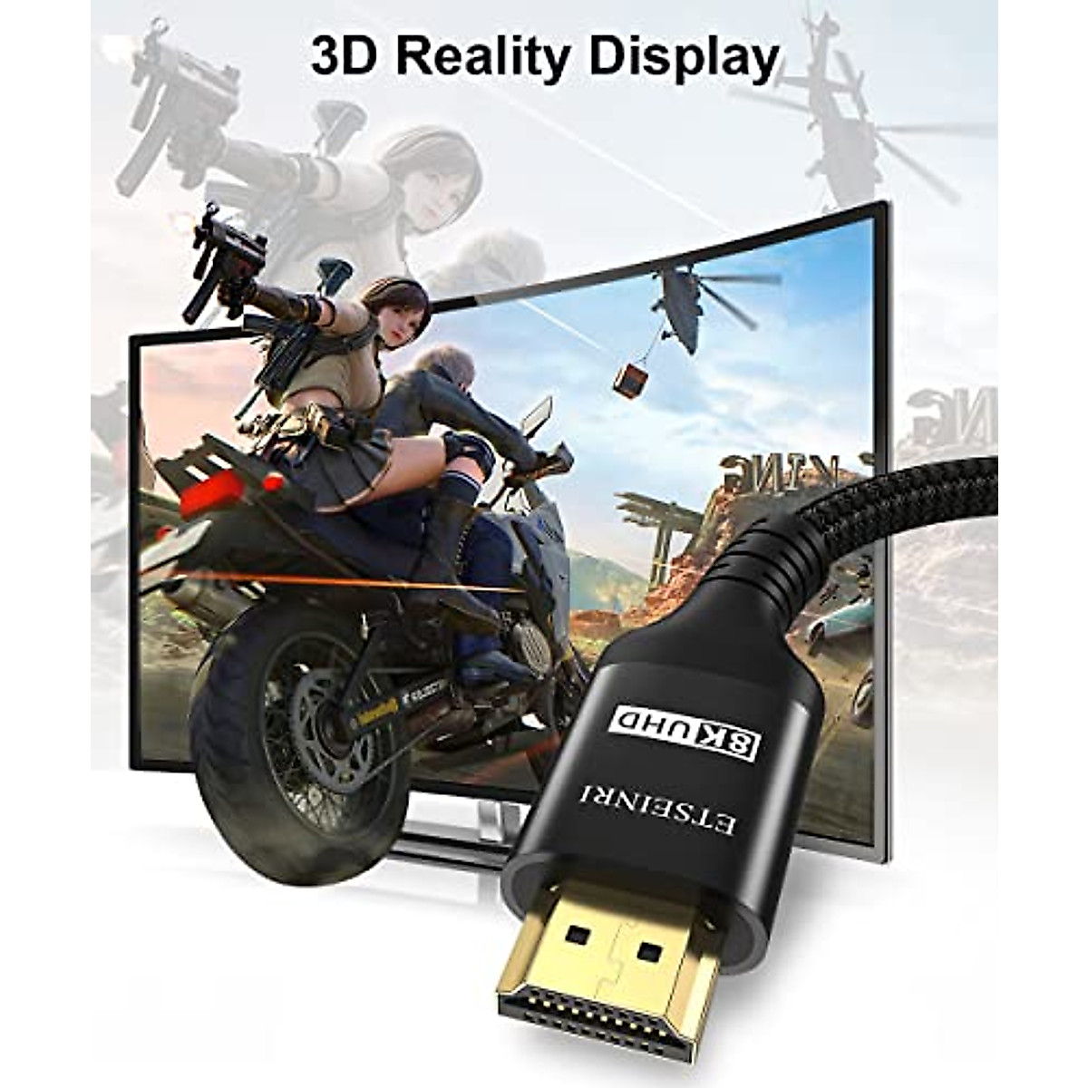 Etseinri 10K 8K 4K HDMI Cable 6.6ft, Certified 48Gbps Ultra High Speed HDMI® Cable 4K@120Hz 8K@60Hz eARC HDCP 2.2&2.3 Dynamic HDR D.olby Atmos Compatible with PS5 X-Box HDTV Monitor