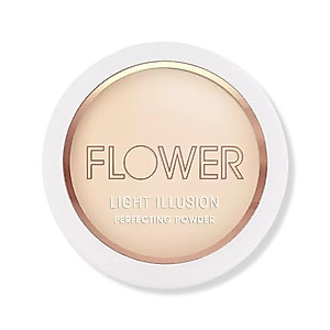 Flower Beauty Light Illusion Perfecting Powder - Pressed Powder Face Makeup, Buildable Medium Coverage with Blurring Pigments, Includes Mirror & Sponge (Nude) 0.28 oz. (Pack of 1)