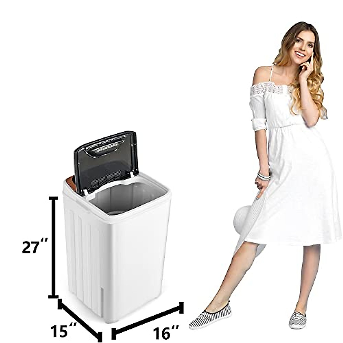 Tiktun Portable XPB40-1218A Mini Single Tub Machine w/Wash and Spin Cycle,11lbs Capacity for Camping,Apartments,Dorms,RV, Black and Brown