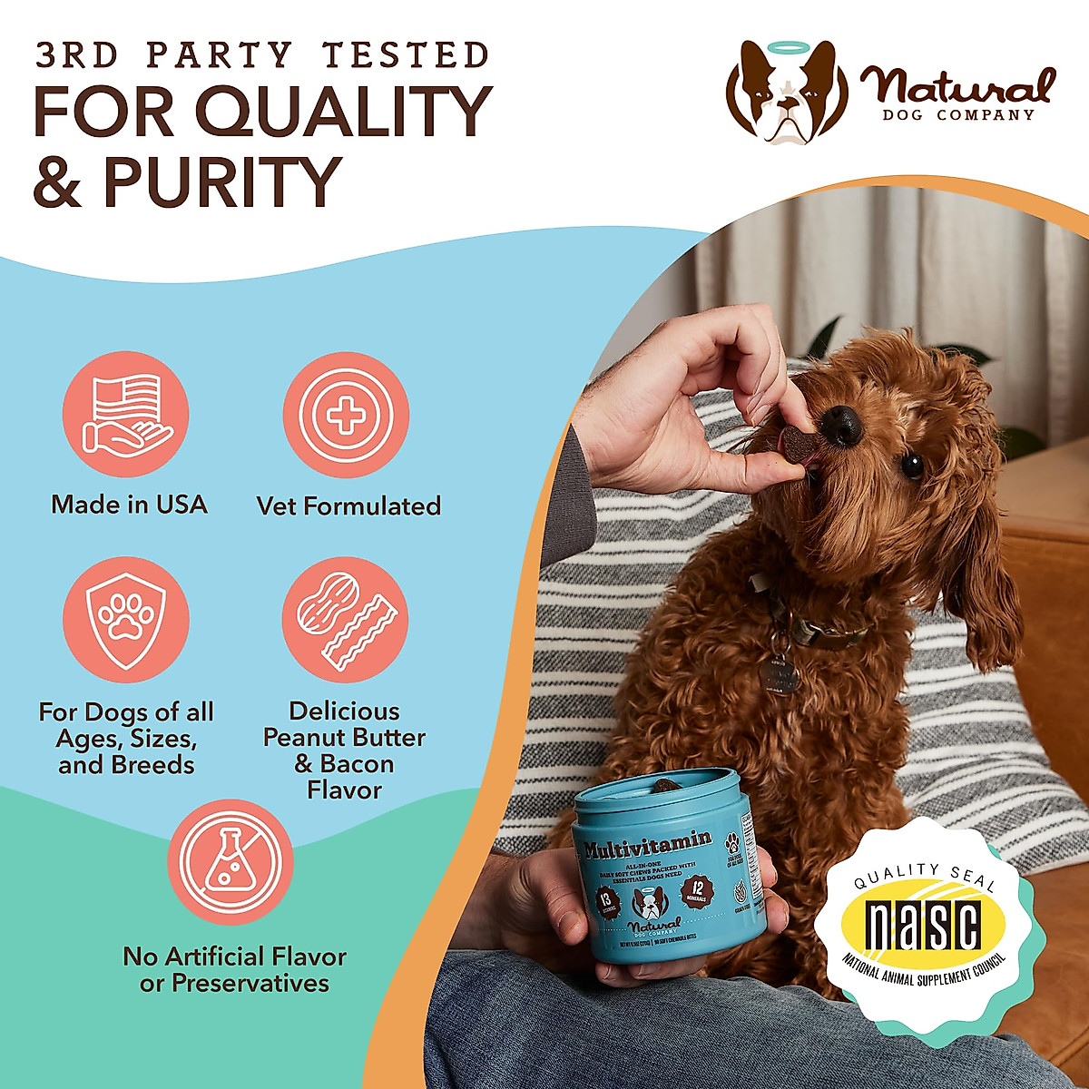 Natural Dog Company Everyday Itch Relief Bundle, Includes (1) Multivitamin Supplement Chews -90 pcs and (1) Skin and Coat Oil Food Topper-16 oz., Vitamins for dogs, Itch relief, Skin and Coat suppleme