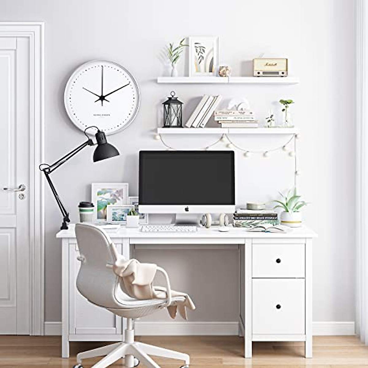 Fixwal Floating Shelf, Set of 4 White Shelves with Invisible Brackets, Decorative Wall Shelves for Bathroom Living Room Bedroom Kitchen Study(15 x5.9 x1.2in)