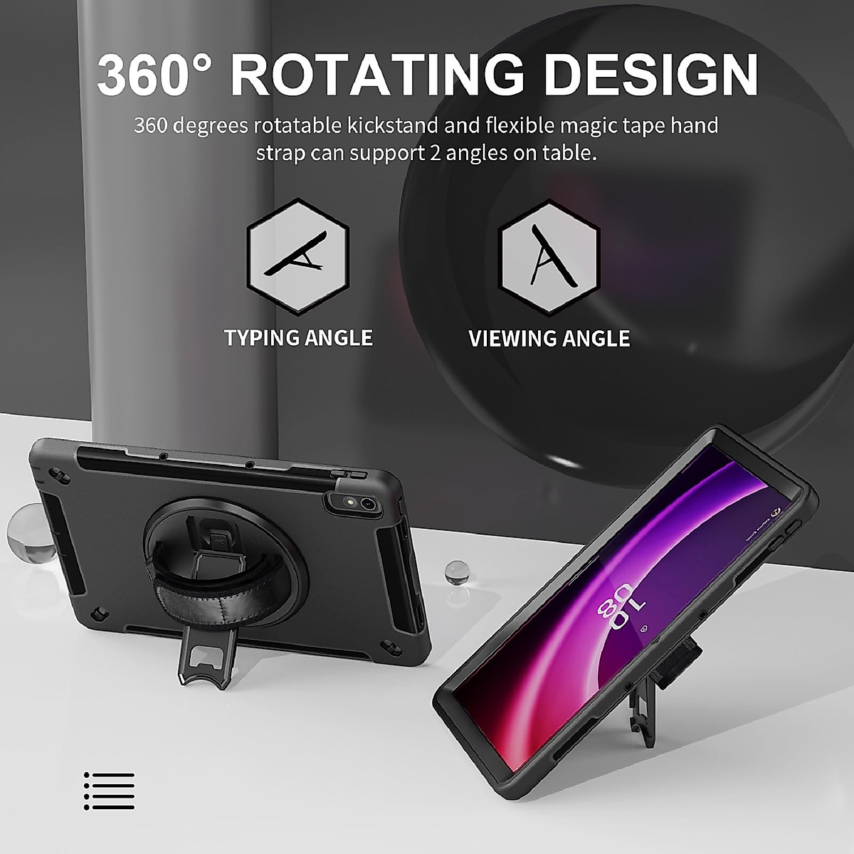 Junfire Protective Case for Lenovo Tab P11 2nd Gen 2023, Shockproof Rugged Cover Lenovo Tab P11 Gen2 11.5 Inch TB350FU/TB350XU with Kickstand/Hand Strap/Shoulder Strap-Black