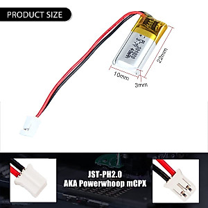 AKZYTUE 3.7V 40mAh 301020 Lipo battery Rechargeable Lithium Polymer ion Battery Pack with PH2.0mm JST Connector