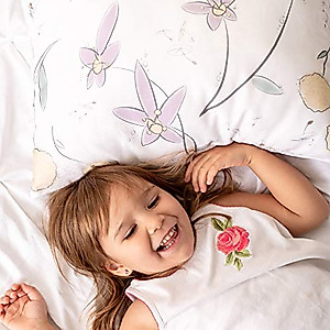 JumpOff Jo – Toddler Pillow for Kids, No Pillowcase Needed, Kids Travel Pillow, 100% Cotton Cover, Hypoallergenic, Machine Washable – 14”x19 (Floral)