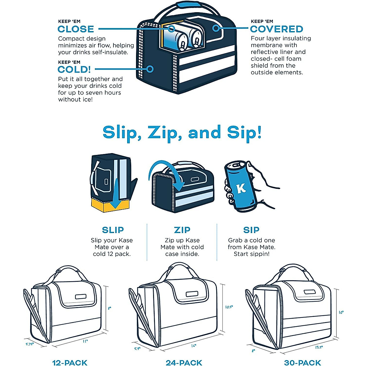 Kanga Insulated Cooler Bag - Soft Cooler Bag - 12 Pack Beer and Seltzer Drink Cooler - Insulated and Durability Tested - Kanga Kase Mate Cooler - Midnight