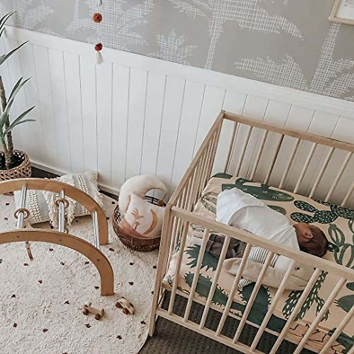 Chippi & Co Cute Arizona Cactus Fitted Bamboo Cotton Crib Sheet for Baby Standard Size Mattress, boy and Girl Unisex Nursery Bedding 52x28x9''