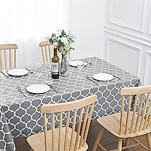 smiry Rectangle Tablecloth, Waterproof Vinyl Tablecloths with Flannel Backing for Rectangle Tables, Wipeable Spillproof Plastic Tablecloth for Dining, Camping, Indoor and Outdoor (60" x 84", Grey)