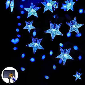 Solar star string lights, 39Ft 100LED, solar fairy lights with remote control 8 lighting modes, outdoor waterproof star flashing lights, suitable for home/party/garden/wedding/Christmas (warm white)