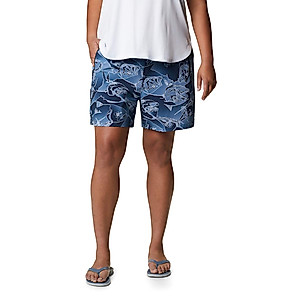 Columbia Women’s PFG Tidal II Shorts, Stain Resistant, Sun Protection, Collegiate Navy Fish Frenzy Print, X-Small