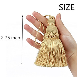 BEL AVENIR Gold Tassels Key Tassel with Loops Handmade Craft Charms DIY Accessories Elegant Soft Making Curtain Home Decoration (Gold, 2 pcs)