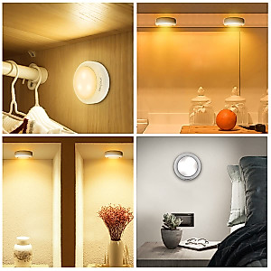 HOLKPOILOT Puck Lights with Remote Control, Under Cabinet Lighting Battery Operated, Under Counter Cabinet Puck Lighting, Kitchen Cabinet Lights Wireless Stick On Lights White (4pack)