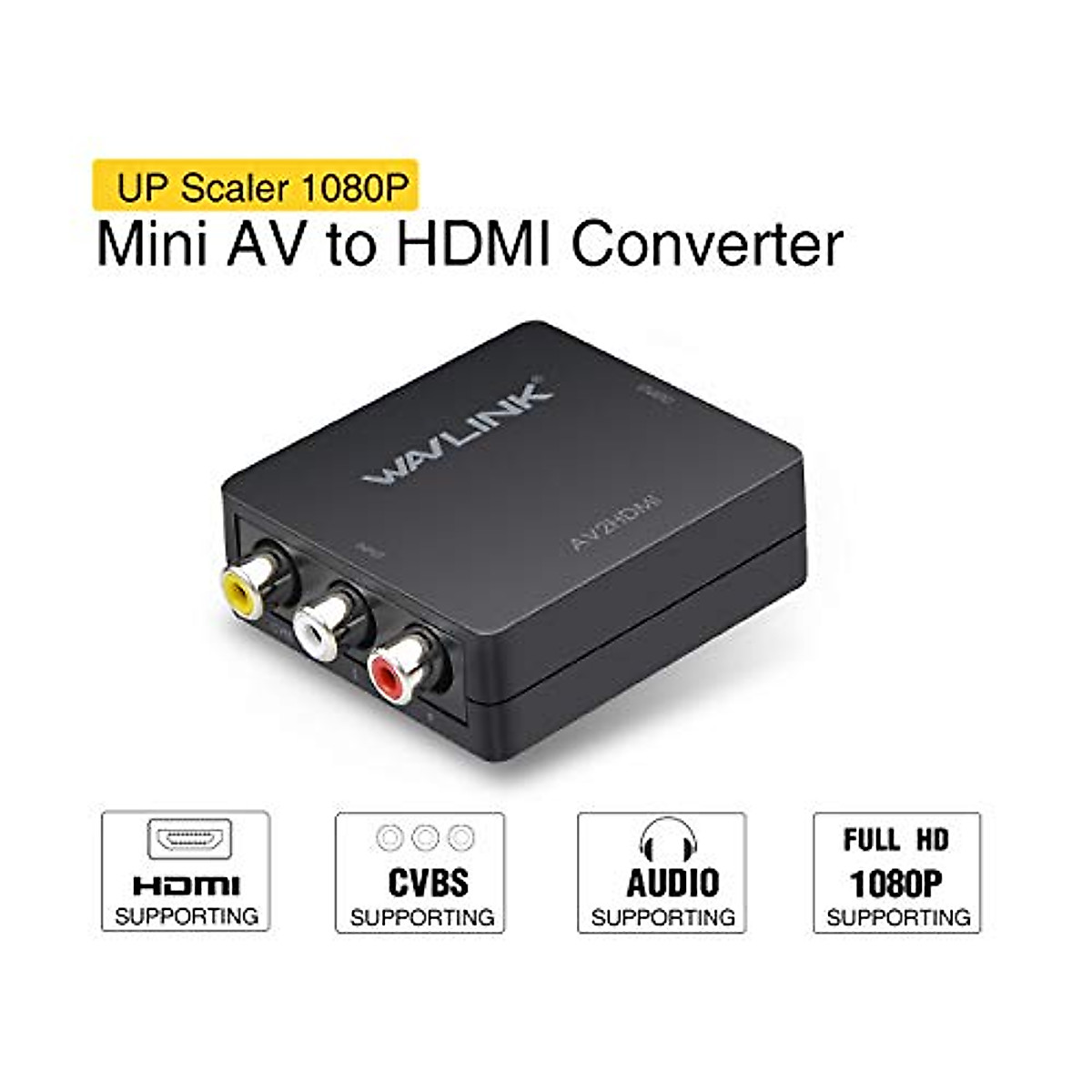 WAVLINK RCA to HDMI Converter, 1080p 3RCA to HDMI CVBS AV Composite Video Audio Adapter with USB Charge Cable Support 1080P for PC Laptop Mini Xbox PS4 PS3 TV STB VHS VCR Camera DVD