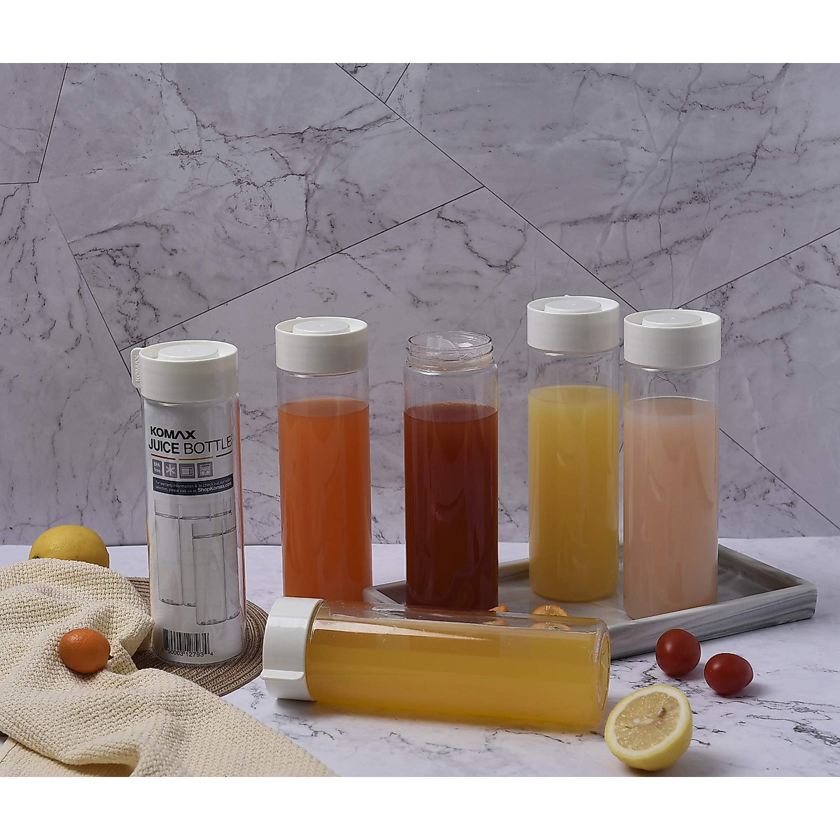 Komax Juice Bottles 18.5-oz | Set-of-6 Reusable Juice & Smoothie Bottles | Premium BPA-Free Plastic, Shatterproof, Leakproof, Freezer & Dishwasher Safe | Wide Mouth Juice & Smoothie Containers