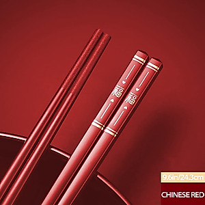5 Pairs Chinese Chopsticks Reusable Fiberglass Dishwasher Safe, 9.6 inch/24.3cm Matte Non-Slip Family/ Hotel/ Restaurant Japanese Chop Sticks, Christmas&New Year Chopstick Gift, Traditional Red