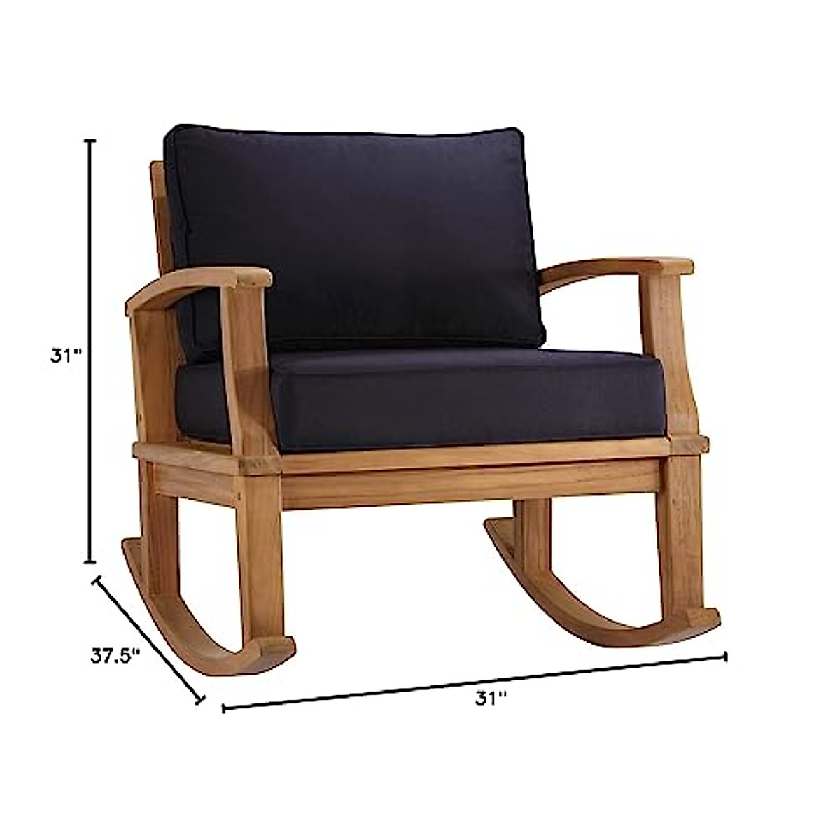Modway EEI-4177-NAT-NAV Marina Patio Teak Rocking Chair, Natural Navy