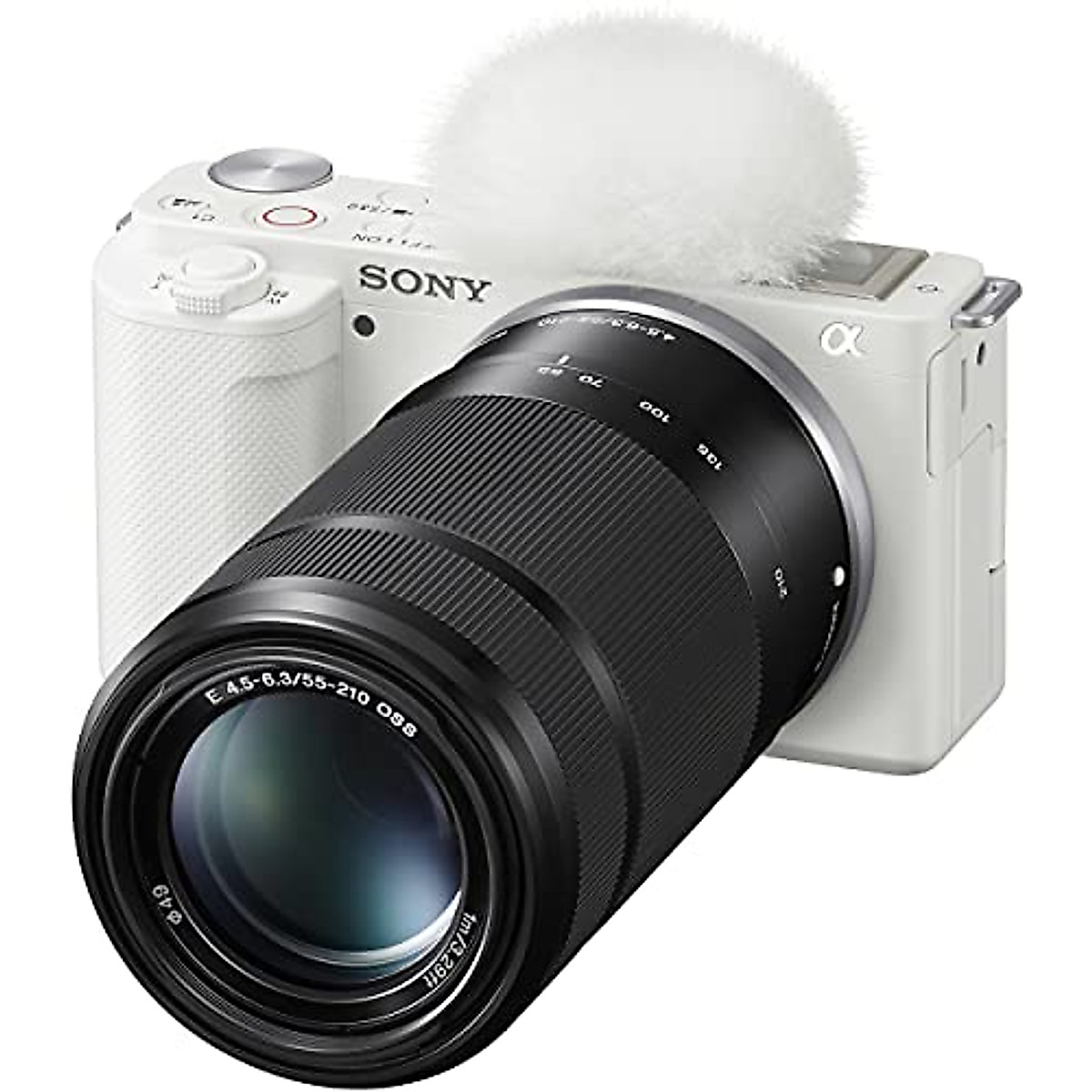 Sony ZV-E10 Mirrorless Camera 2 Lens Vlogger Kit 16-50mm + 55-210mm ILCZV-E10L/W White Bundle with ACCVC1 Including GP-VPT2BT Grip + Filters + Wide & Telephoto Lenses + Deco Gear Case & Accessories