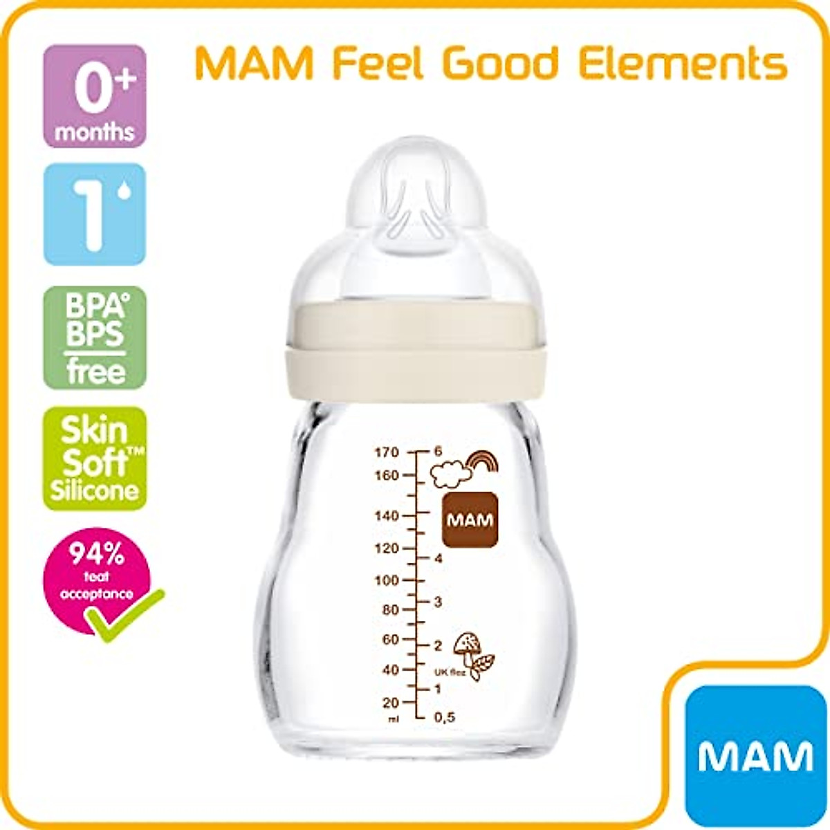 Mam Feel Good Glass Baby Bottle 170ml Unisex