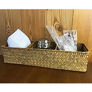 LA Rectangular Woven Seagrass Storage Basket and Home Organizer Bins,Natural Water Hyacinth Basket (Brown)