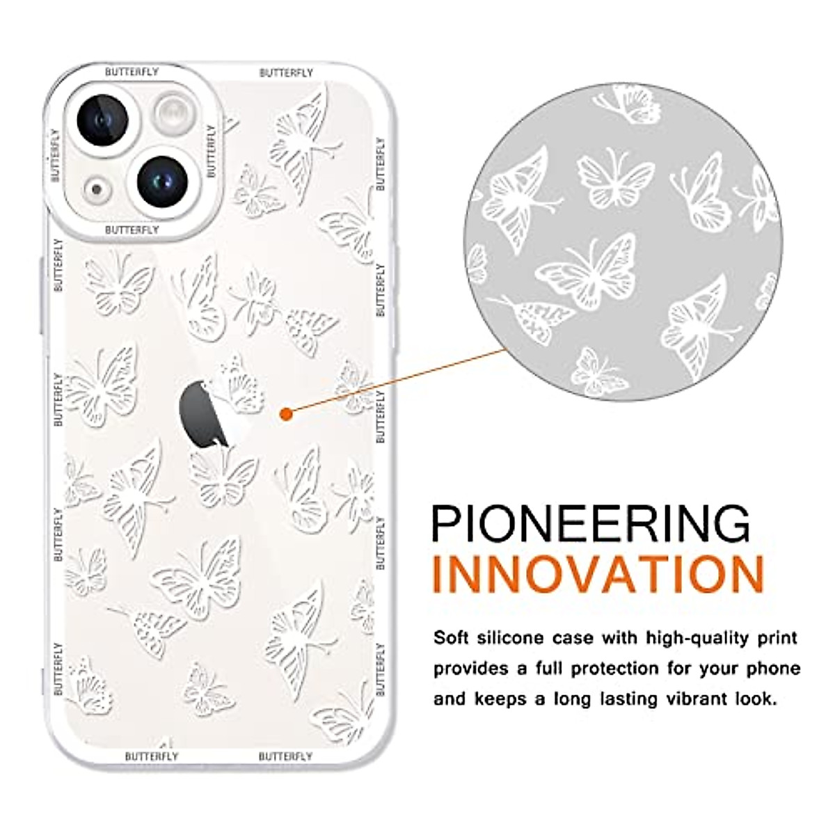 RUMDEY 2 Pack Cute Clear Print for Apple iPhone 13 Mini 5.4" Phone Case, Butterfly Pattern Aesthetic Transparent Cases Soft Silicone Slim TPU Shockproof Protective Cover for Women Girls-Butterflies