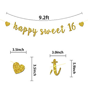 Happy Sweet 16 Banner, 16 and Fabulous, Cheer to 16 Years, Gold Glitter Happy 16th Birthday Party Decorations Supplies