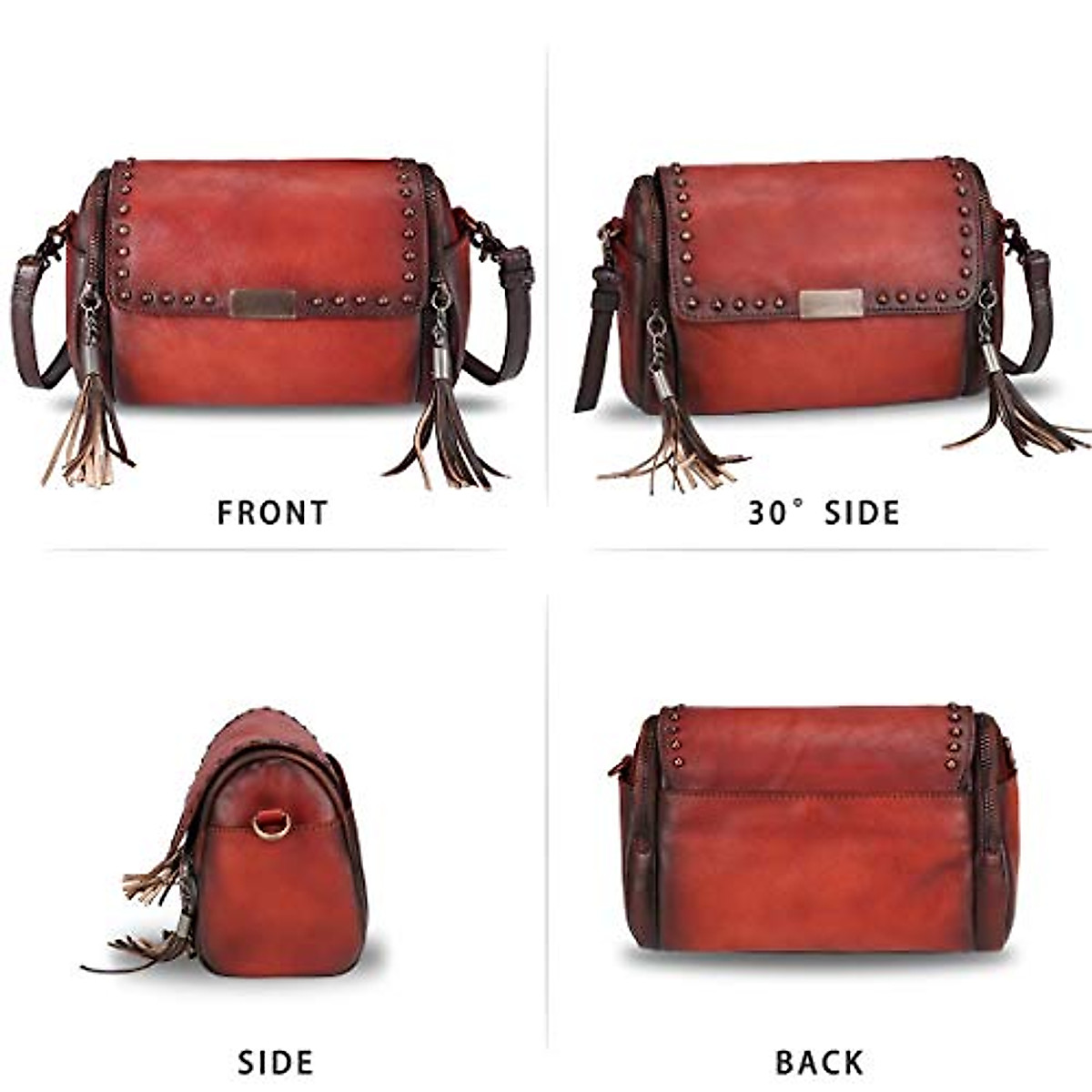 Genuine Leather Crossbody Purse for Women Vintage Handmade Satchel Top Handle Convertible Handbag Shoulder Bag (Red)