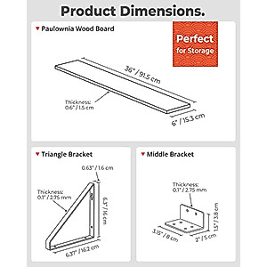 Greaittle 36 Inch Floating Book Shelves, Set of 3, with Middle Brackets for Sturdiness, Hanging Bookshelves for Wall, Long Floating Shelves for Wall Storage (36" x 6", Brown)