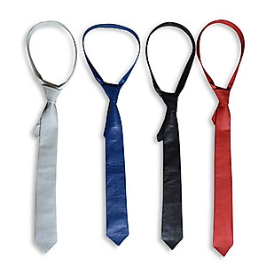 Mens Lamb Leather Necktie - Skinny Solid Casual Business Wear Narrow Leather Slim Tie- Neckties for Party Wedding Gift (Black Tie)