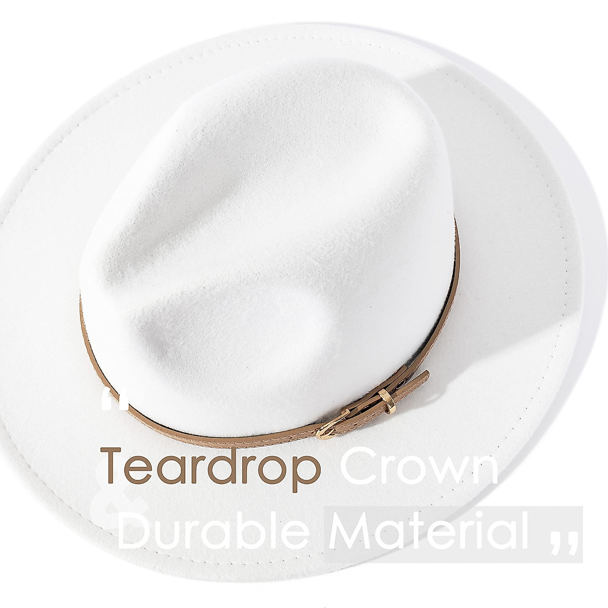 Lisianthus Women Classic Felt Fedora Wide Brim Hat with Belt Buckle A-White