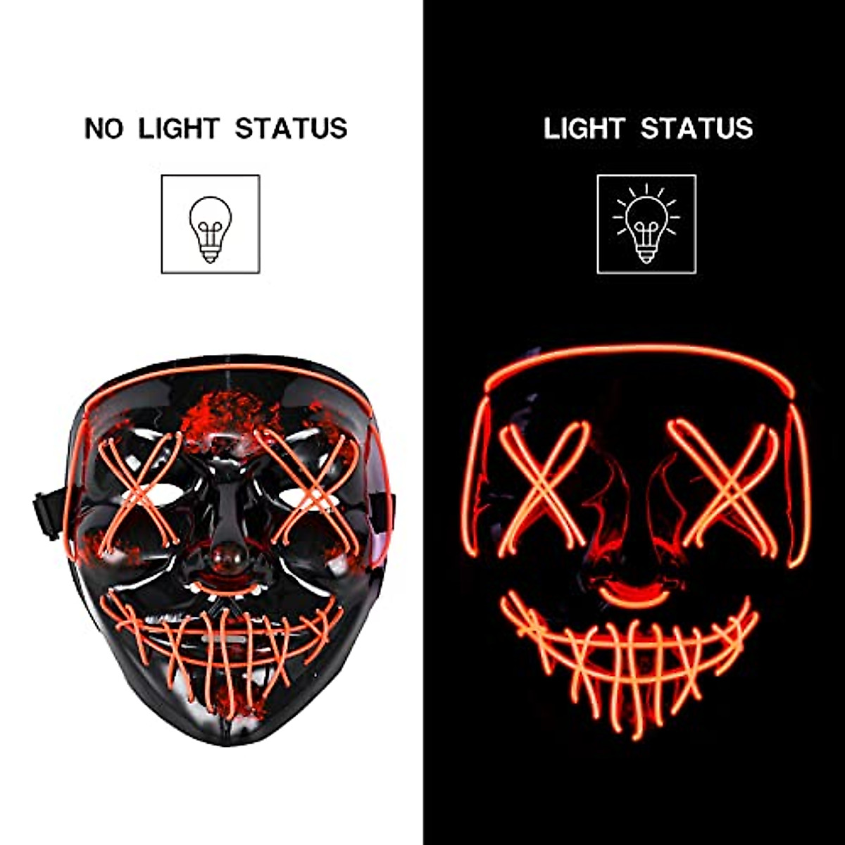Entrope Halloween Mask, LED Glow Scary Halloween Face Mask for Festival Cosplay Halloween Costume Masquerade Parties, Carnival, Gifts (Red)