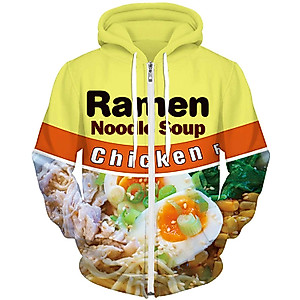 Keasmto 3D Ramen Chicken Noodle Soup Hoodie Food Sweatshirt For Men Women Cotton Cute Zipper XXXL