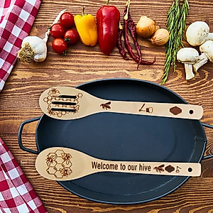 Bee Decor Set of 4,2 Bee Wooden Spoons & 2 Bee Kitchen Towels,Farmhouse Honey Bee Kitchen Decor,Bumble Bee Decorations,Bee Gifts,Birthday Gifts,Housewarming Gifts