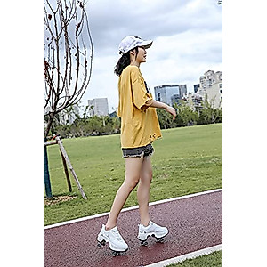 Women's Retractable Roller Skates Outdoor Girls Kick Roller Shoes Men Deformation Sneakers,White Silver (白银)-EU31/US3.5