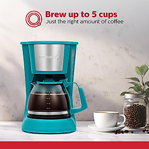 Holstein Housewares - 5-Cup Compact Coffee Maker, Teal - Convenient and User Friendly with Auto Pause and Serve Functions