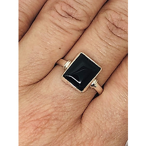 Square Black Onyx Ring 925 Sterling Silver Ethnic Vintage Tribal Gipsy Boho Look (7)