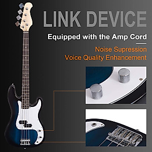 Costzon Full Size Electric 4 String Bass Guitar for Beginner Starter Complete Kit, Rose Fingerboard and Bridge, w/Two Pickups & Two Tone Control, Guitar Bag, Strap, Guitar Pick, Amp Cord (Blue Bass)