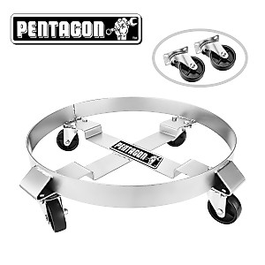 PENTAGON TOOLS 30-Gallon Drum and Garbage Can Dolly – Heavy-Duty Metal Dolly with Cross Braces and Caster Wheels – 1,000-Pound Capacity (Silver)
