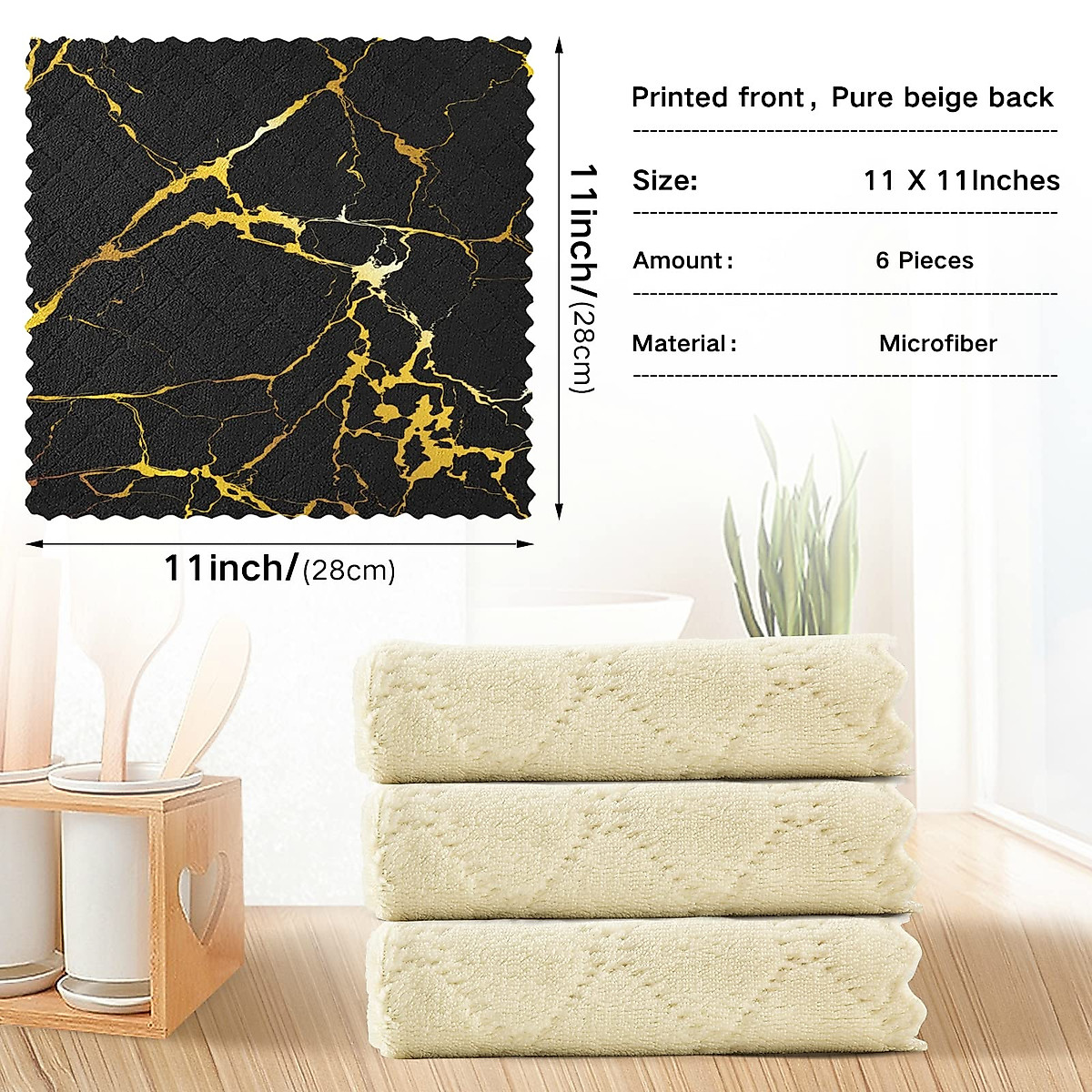 Dish Cloths Dish Towels Kitchen Towels 6 Pack Sets Absorbent Golden Black Mable Soft Decorative Reusable Nonstick Oil Washable