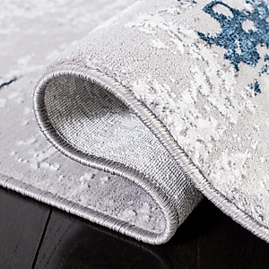 SAFAVIEH Amelia Collection Runner Rug - 2' x 12', Grey & Blue, Modern Abstract Design, Non-Shedding & Easy Care, Ideal for High Traffic Areas in Living Room, Bedroom (ALA232G)