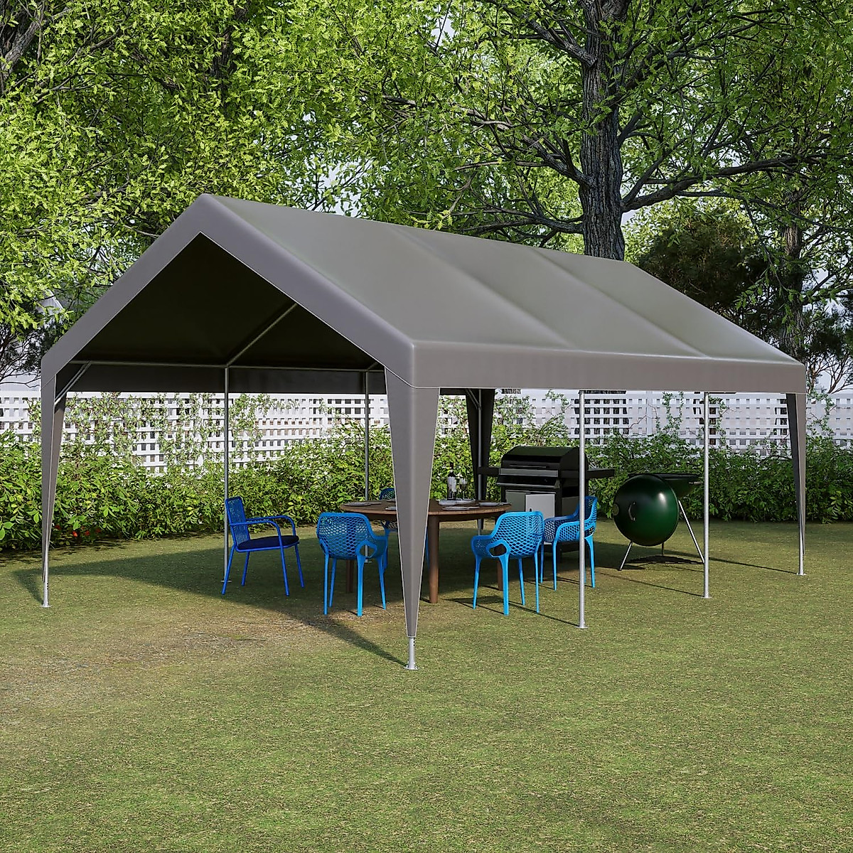 DetalleGo Carport, 13x20 ft Heavy Duty Carport Canopy with Removable Sidewalls and Doors, Portable Garage with Roll-up Ventilated Windows Storage Shelter for Car, Truck, SUV, Boat