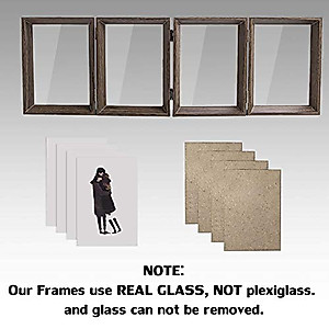 5x7 Hinged Picture Frames Beveled Wood Brown with Real Glass 4 Vertical Opening Family Lover Gift