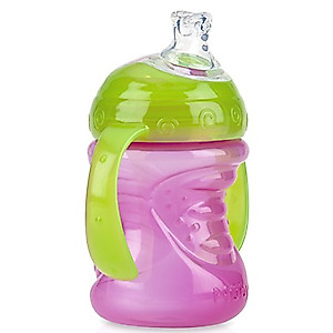 Nuby Plastic 2-Pack Two-Handle No-Spill Super Spout Grip N' Sip Cups, 8 Ounce, Pink and Purple