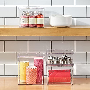mDesign Plastic Kitchen Pantry and Fridge Storage Organizer Box Containers w/Hinged Lid for Shelves or Cabinets, Holds Food, Snacks, Seasoning, Condiments, Utensils, Lumiere Collection, Clear