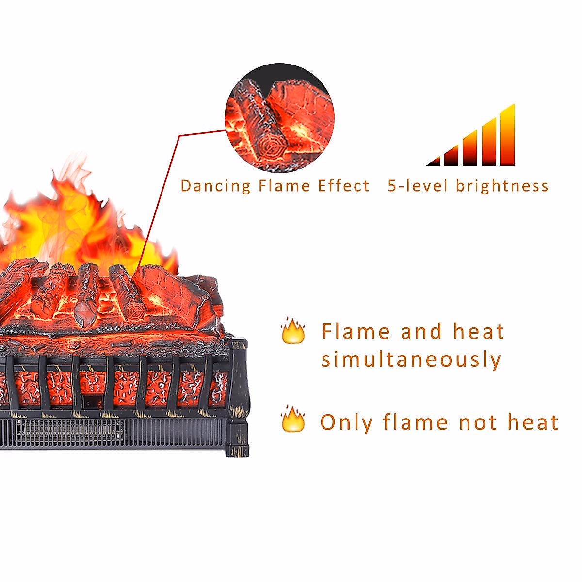 Electric Fireplace Logs 21in Inserted Heater with Remote Realistic Dancing Flame Effect Adjustable Brightness Overheating Protection Christmas Home Decoration 11
