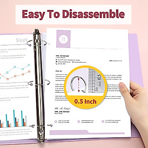 SUNEE 1/2 Inch Binders 3 Ring 4 Pack, Clear View Binder Three Ring PVC-Free (Fit 8.5x11 Inches) for School or Office Supplies, Assorted Pastel Binder