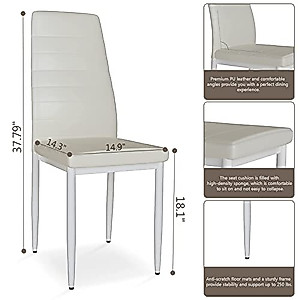 Recaceik Dining Table Set for 4, Kitchen Table and Chairs for 4, Faux Marble Kitchen Table Set with 4 Upholstered PU Leather Chairs, Dining Room Table Set for Kitchen Dining Room (White & White)