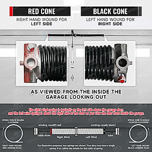 YoToolGDS Left Hand Wind（Black Cone）2" Garage Door Torsion Spring with Non-Slip Winding Bars & Gloves, High Precision Electrophoresis Black Coated, for Replacement, MIN 16,000 Cycles (0.207x2''x20'')